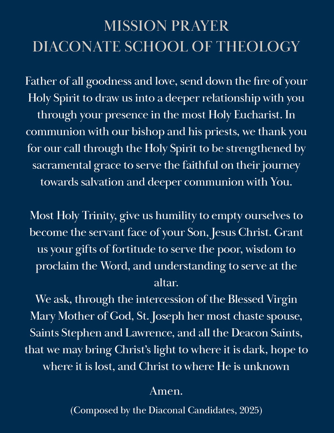 Diaconate Mission Prayer - Catholic Diocese of Columbus